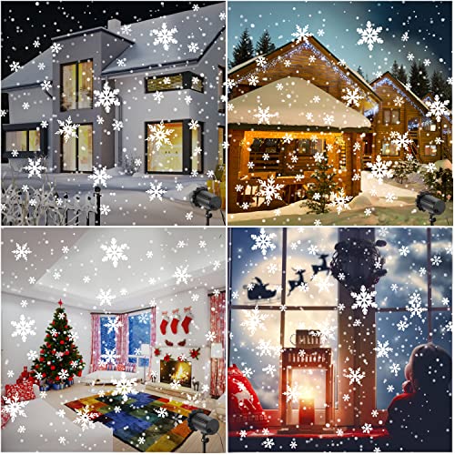 FLITI Christmas Snowflake Projector Lights, Upgrade Rotating LED Snowfall Projection Lamp, Outdoor IP65 Waterproof Snowfall Projector Decorative Lighting for Halloween Xmas Party Gift