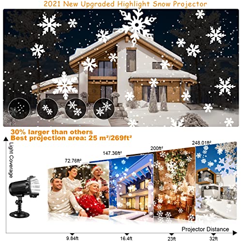 FLITI Christmas Snowflake Projector Lights, Upgrade Rotating LED Snowfall Projection Lamp, Outdoor IP65 Waterproof Snowfall Projector Decorative Lighting for Halloween Xmas Party Gift