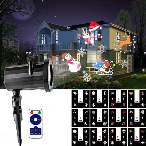 Holiday Projector Lights,Holiday Decorative Lights with 12pc HD Slides Patterns,Waterproof IP65 Outdoor&Indoor for Xmas Halloween Theme Party Decorations,Kid Room Night Light