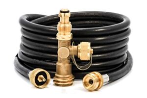 camco 59103 propane brass tee with 3 port and 12′ hose,black and gold