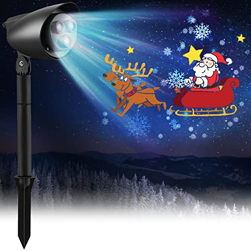 Safstar Christmas Projector Light, Outdoor Waterproof Decorative LED Lighting with Santa and Elk Pattern, Holiday Project Light for Party Xmas Decoration