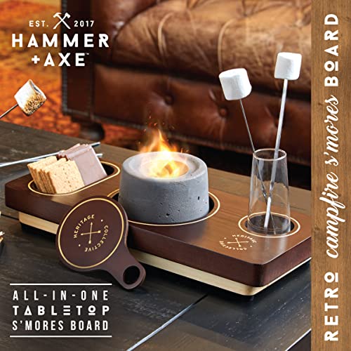 Hammer + Axe Campfire S’Mores Board, The Set Includes Board, Skewer Stand, 5 Skewers, Snuffer and Fuel Holder, 9-Piece