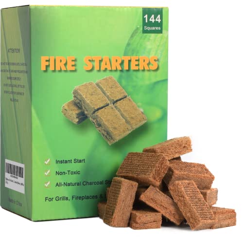 Mydracas Fire Starter - Pack of 144 Charcoal Fire Starters,Firestarter for Fireplace,Campfire,BBQ,Grill Starter,Quick Light and Odourless