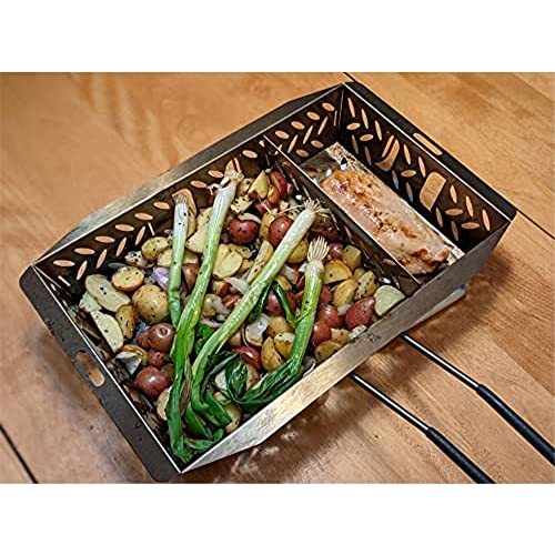 Proud Grill UltraVersatile Stainless Steel Grill Basket - Large BBQ Grill Basket for Grilling Vegetables, has a detachable handle and movable dividers. Perfect Grill Accessory for grilling veggies, fish and meat on outdoor grill.