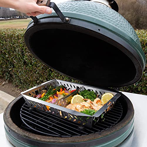 Proud Grill UltraVersatile Stainless Steel Grill Basket - Large BBQ Grill Basket for Grilling Vegetables, has a detachable handle and movable dividers. Perfect Grill Accessory for grilling veggies, fish and meat on outdoor grill.