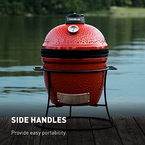 Kamado Joe KJ13RH Joe Jr. 13.5 inch Portable Charcoal Grill with Cast Iron Cart and Heat Deflectors, Blaze Red