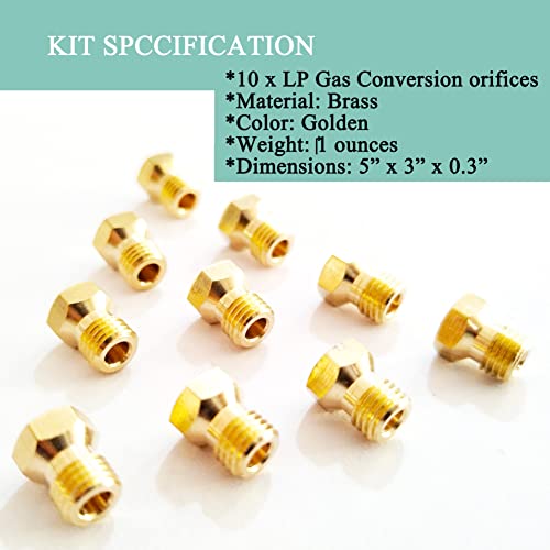 MEANHDAG Grill LP Gas Conversion Kit for Weber, Brass Jet Nozzle for Propane LPG, DIY Burner Replacement Part Orifice Can Drill Out, 10 PCS, Orifice Hole Size 0.5mm, M6x0.75mm