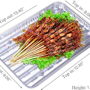 MILANGE Disposable Aluminum Grill Liner Topper with Holes 20 Pack Aluminum Foil Grill Pans (13.40 Inch) BBQ Grilling Tray Broiler Pans with Ribbed Bottom Surface