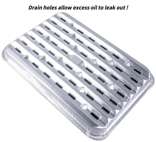 MILANGE Disposable Aluminum Grill Liner Topper with Holes 20 Pack Aluminum Foil Grill Pans (13.40 Inch) BBQ Grilling Tray Broiler Pans with Ribbed Bottom Surface