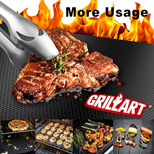 GRILLART BBQ Grill Mats for Outdoor Grill - Nonstick 600 Degree Heavy Duty Grilling Mat (Set of 2) - Reusable BBQ Grill Accessories Sheets -Works on Electric Grill Gas Charcoal BBQ - Gifts for Men Dad