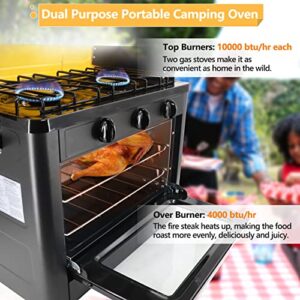 Chaoos Portable Camping Oven - 2-In-1 Outdoor Camp Oven With 2 Burners, 40L large Capacity Propane Oven Stove Combo, Automatic Ignition, Built-In Thermometer, Hose Regulator (Propane Not Included)