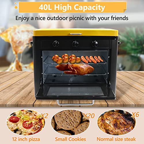 Chaoos Portable Camping Oven - 2-In-1 Outdoor Camp Oven With 2 Burners, 40L large Capacity Propane Oven Stove Combo, Automatic Ignition, Built-In Thermometer, Hose Regulator (Propane Not Included)