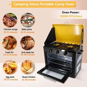 Chaoos Portable Camping Oven - 2-In-1 Outdoor Camp Oven With 2 Burners, 40L large Capacity Propane Oven Stove Combo, Automatic Ignition, Built-In Thermometer, Hose Regulator (Propane Not Included)