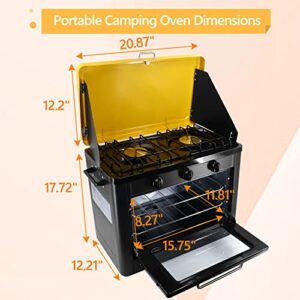 Chaoos Portable Camping Oven - 2-In-1 Outdoor Camp Oven With 2 Burners, 40L large Capacity Propane Oven Stove Combo, Automatic Ignition, Built-In Thermometer, Hose Regulator (Propane Not Included)