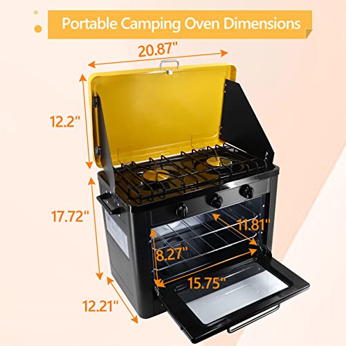 Chaoos Portable Camping Oven - 2-In-1 Outdoor Camp Oven With 2 Burners, 40L large Capacity Propane Oven Stove Combo, Automatic Ignition, Built-In Thermometer, Hose Regulator (Propane Not Included)