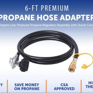 Flame King 90 Degree Low-Pressure Propane Gas Regulator Hose with Quick Connect for RVs, Grills, Heaters, Burners, 6 Feet - LPRH6