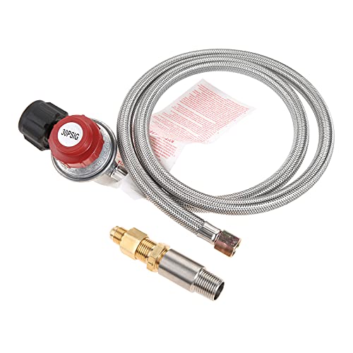 Propane Gas 30PSI High Pressure Regulator&54046-0608 Brass Tube Fitting, Coupling, 3/8" Flare x 1/2" Female Pipe with 1/2" Air Mixer Nozzle Valve for Propane Gas LPG Fire Pit (150000 BTU)