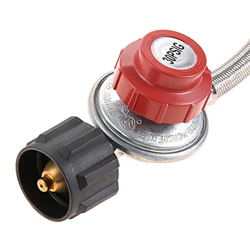 Propane Gas 30PSI High Pressure Regulator&54046-0608 Brass Tube Fitting, Coupling, 3/8" Flare x 1/2" Female Pipe with 1/2" Air Mixer Nozzle Valve for Propane Gas LPG Fire Pit (150000 BTU)