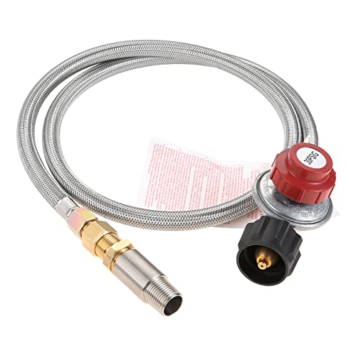 Propane Gas 30PSI High Pressure Regulator&54046-0608 Brass Tube Fitting, Coupling, 3/8" Flare x 1/2" Female Pipe with 1/2" Air Mixer Nozzle Valve for Propane Gas LPG Fire Pit (150000 BTU)