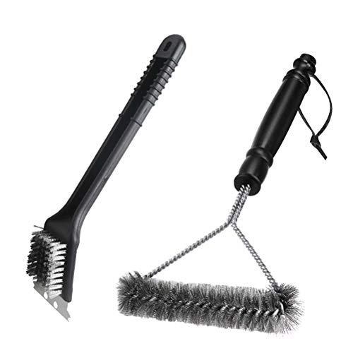 Grill Brush Set, BBQ Brush and Scraper, 12 Inch 3-Sided Barbecue Grill Brush, Two Set for All Grill Cleaning, Best Safe BBQ Cleaner Gift