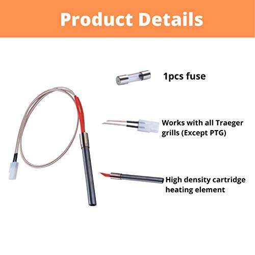 Hot Rod Ignitor Replacement for Pellet Grills - Fire Works Igniter Kit Compatible with Pit Boss 700 700FB 70112 820 820D 820Pro BBQ Grills, Camp Chef Wood Pellet Grills, Traeger Wood Pellet Grills