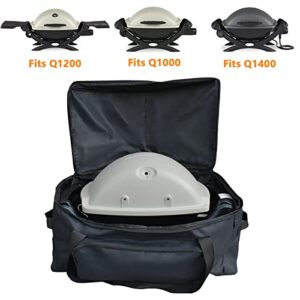 Grill Cover and Carry Bag for Weber Q1000 Q1200 Liquid Propane Grill and Q1400 Electric Grill, Water Resistant 600D Polyester Heavy Duty BBQ Cover and Portable Bag for Outdoor Barbecue