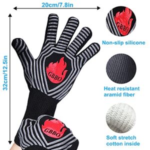 GBBO BBQ Gloves 1472°F Heat Resistant Oven Gloves, Food Grade Premium Non-Slip Silicone Oven Mitts Cooking Gloves for Home Kitchen, Grill Gloves for Barbecue, Cooking, Baking, Welding,Cutting