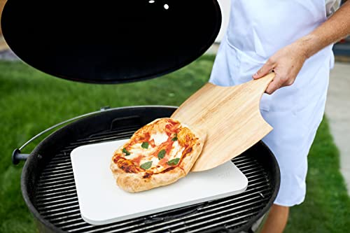 HANS GRILL PIZZA STONE | Rectangular Pizza Stone For Oven Baking & BBQ Grilling With Free Wooden Peel | Extra Large 15 x 12" Inch Durable Cordierite Cooking Stone.