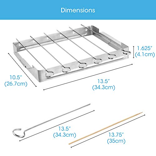 Unicook Upgraded Stainless Steel Barbecue Skewer Shish Kabob Set, 6pcs 13.5"L Skewer Sticks with Foldable Large Grill Rack, Keeps Kabobs from Sticking to the Grill Grate, 50pcs Bamboo Skewers as Bonus