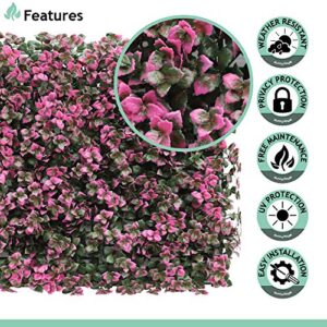 SunnyRoyal Artificial Boxwood Panels Topiary Hedge Plant UV Protected Privacy Ivy Screen Faux Greenery Wall Décor Outdoor Indoor Use Backyard Garden Decoration 20" x 20" Carnea Pink 30 Pieces