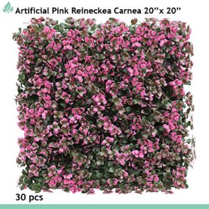 SunnyRoyal Artificial Boxwood Panels Topiary Hedge Plant UV Protected Privacy Ivy Screen Faux Greenery Wall Décor Outdoor Indoor Use Backyard Garden Decoration 20" x 20" Carnea Pink 30 Pieces