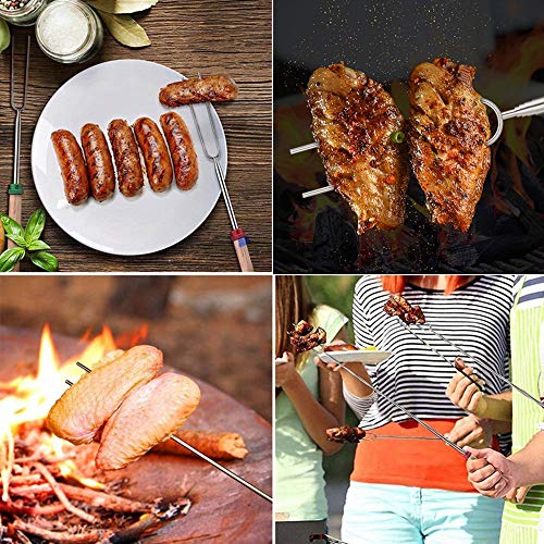 Kelfuoya 6Pcs Marshmallow Roasting Sticks Smore Sticks 32Inch Long Wooden Handle Barbecue Forks Telescoping Hot Dog Forks Smore Skewers for Campfire