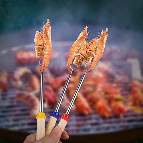 Kelfuoya 6Pcs Marshmallow Roasting Sticks Smore Sticks 32Inch Long Wooden Handle Barbecue Forks Telescoping Hot Dog Forks Smore Skewers for Campfire