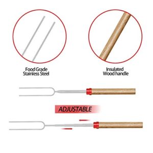 Kelfuoya 6Pcs Marshmallow Roasting Sticks Smore Sticks 32Inch Long Wooden Handle Barbecue Forks Telescoping Hot Dog Forks Smore Skewers for Campfire