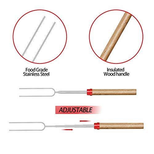 Kelfuoya 6Pcs Marshmallow Roasting Sticks Smore Sticks 32Inch Long Wooden Handle Barbecue Forks Telescoping Hot Dog Forks Smore Skewers for Campfire