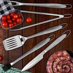 MAGIC FLAME 18'' Grill Set Heavy Duty Barbecue Accessories- Grill Set 5pc Grill Tools with Spatula, Fork, Knife, Brush & BBQ Tongs - Grill Gifts for Men, Stainless Steel Grill Tools