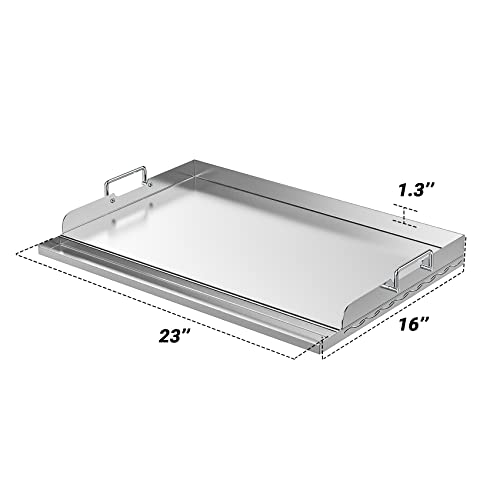 Skyflame Universal Stainless Steel Griddle Plate with Even Heating Bracing for BBQ Charcoal/Gas Grills, 23" x 16" Rectangular Hibachi Flat Top Griddle for Indoor/Outdoor Cooking