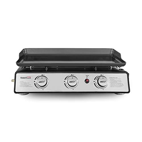 Royal Gourmet PD1301SC Portable Table Top 24-Inch Gas Grill, 3-Burner Propane Griddle, Regulator, Cover and Carry Bag Included, 25,500 BTU, for Outdoor Cooking while Camping or Tailgating, Black