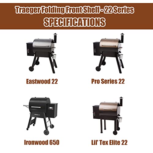 QuliMetal Gill Folding Front Shelf for Traeger Pro 22, Pro 575 and Ironwood 650 Series, Grill Accessories for Traeger Pellet Grills BAC362 Folding Shelf, 25 x 12 Inches