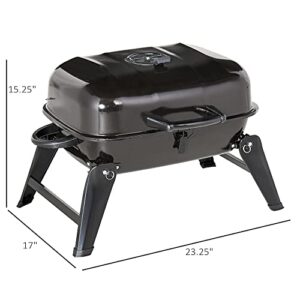 Outsunny 14'' Iron Tabletop Charcoal Grill with Portable Anti-Scalding Handle Design, Folding Legs for Outdoor BBQ for Poolside, Backyard, Garden