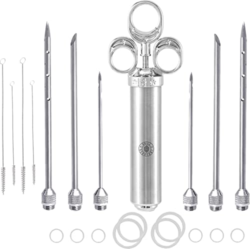 Grill Sergeant Professional Meat Injector, Marinade Syringe Set, Forever Guarantee, Zippered Storage & Travel Case, 304 Stainless Steel, No Aluminum, 6 Needles, 2.5 oz Capacity, 4 Cleaning Brushes