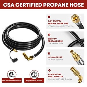 Improved Propane Quick Connect Hose, 12FT RV Propane Hose with Blackstone Propane Adapter, Quick Connect Propane Hose for Rv to Grill, Fit for Blackstone 22 Inch Griddle & 17” Blackstone Grill