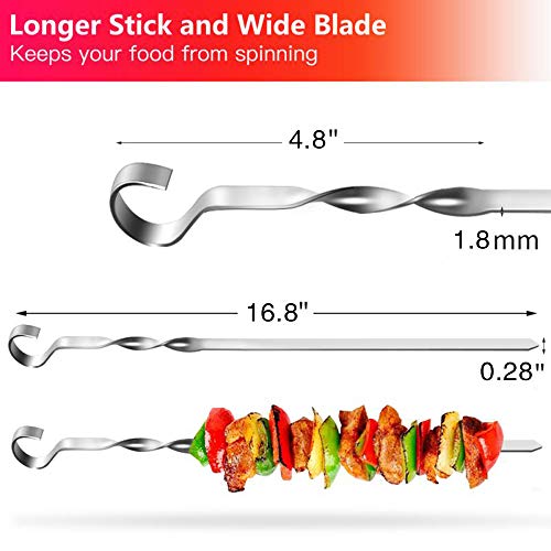 Kabob Skewers 16.8”Long Stainless Steel BBQ Barbecue Skewer Flat Metal Shish Kebob Sticks Reusable Grilling Skewers Set for Meat Shrimp Chicken Vegetable 12 Pack With Bonus a Basting Brush