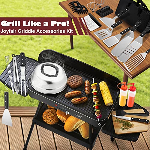 30Pcs Griddle Accessories Kit, Joyfair Flattop Grill Spatulas Set with Melting Dome for Outdoor Camping BBQ, Include Stainless Steel Turner/Scraper/Meat Tenderizer/Carry Bag, Dishwasher Safe