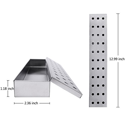 Smoker Box for BBQ Grill Wood Chips,Charcoal & Gas Barbecue Meat Smoked Salmon - Thicker Stainless Steel Won't Warp Reusable Barbecue Grilling Accessories and Cool Dad Gifts