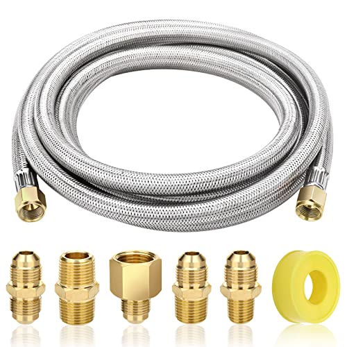 12 Feet High Pressure Braided Propane Hose Extension with Conversion Coupling 3/8" Flare to 1/2" Female NPT, 1/4" Male NPT, 3/8" Male NPT, 3/8" Male Flare, Propane Gas Line for BBQ Grill, Fire Pit