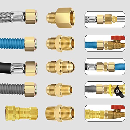 12 Feet High Pressure Braided Propane Hose Extension with Conversion Coupling 3/8" Flare to 1/2" Female NPT, 1/4" Male NPT, 3/8" Male NPT, 3/8" Male Flare, Propane Gas Line for BBQ Grill, Fire Pit