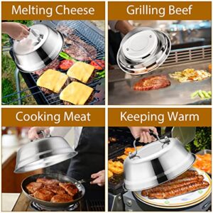 Joyfair Cheese Melting Dome Set, 9 inch Round Metal Basting Covers, Griddle Accessories for Outdoor BBQ for Grilling Steak/Steaming Vegetable, Heavy Duty Lid & Heat Proof Handle(2 Packs)