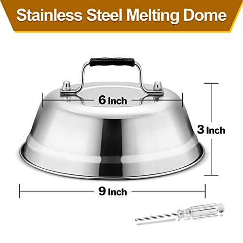 Joyfair Cheese Melting Dome Set, 9 inch Round Metal Basting Covers, Griddle Accessories for Outdoor BBQ for Grilling Steak/Steaming Vegetable, Heavy Duty Lid & Heat Proof Handle(2 Packs)