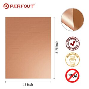 PERFCUT Copper Grill Mat 100% Non-Stick BBQ Grill & Baking Mats,Heavy Duty,Reusable and Easy to Clean for Electric Grill Gas Charcoal BBQ-15.75 x 13 Inch Set of 3-Golden